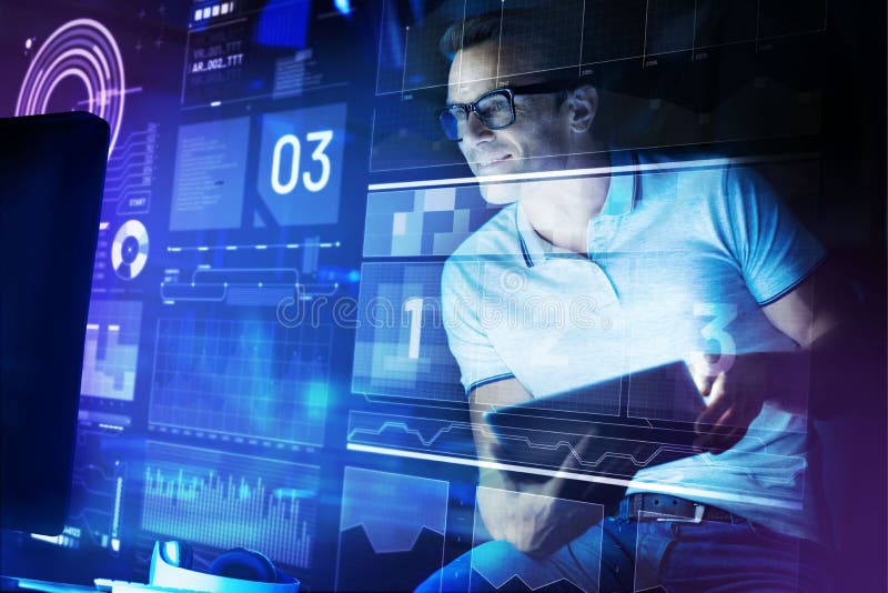 Software Engineer Looking Attentively at the Screen while Working Stock ...