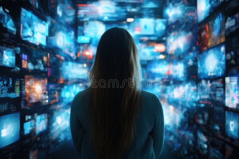 Software Engineer Looking at Multiple Screens Showing Data and ...