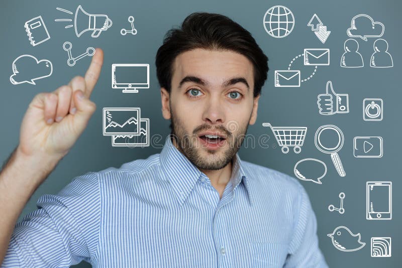 Software Engineer Putting His Finder Up while Getting an Idea Stock ...