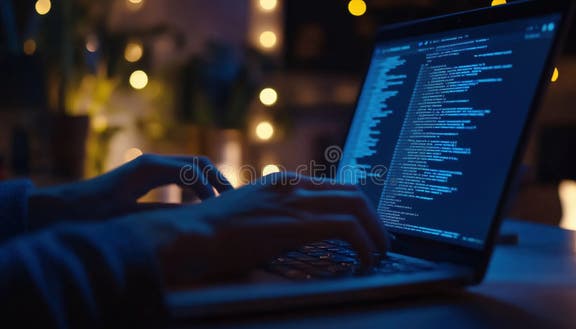Software Engineer Typing and Coding Javascript on Laptop Computer ...