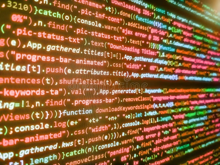 Software Engineer at Work. Digital Binary Data on Computer Screen. Programming Source Code ...