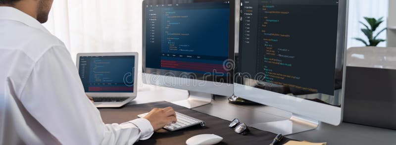 Application Developer Solving and Writing Code. Trailblazing Stock Photo - Image of internet ...
