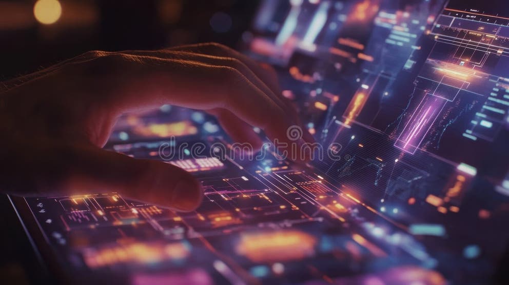 Software Engineer Working with Futuristic Interactive Data Analysis Interface Stock Image ...