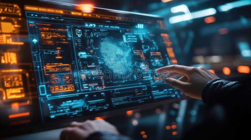 Software Engineer Working on Futuristic Transparent Computer Display ...