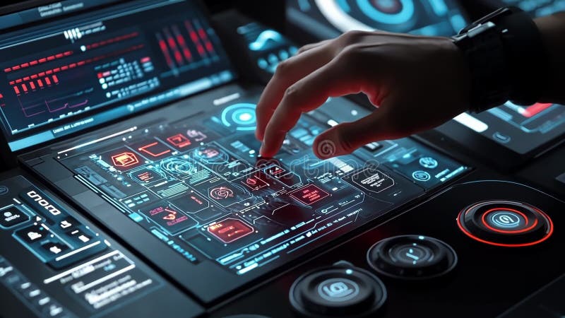 Software Engineer Working on Futuristic Transparent Touchscreen ...