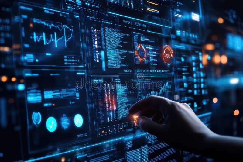 Software Engineer Working with Source Code on Digital Screen Stock ...