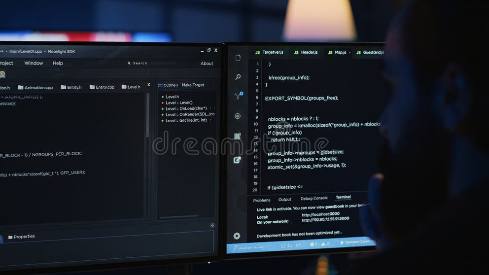 Software Engineer Writes Complex Binary Code Scripts on Computer Stock ...