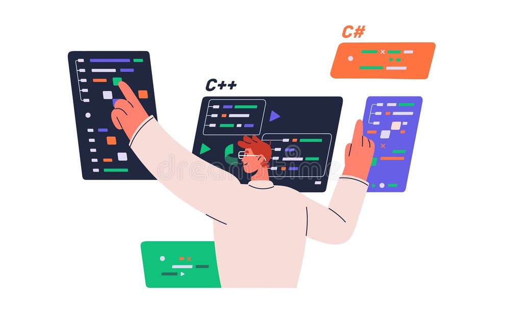 Software Engineer Writing Code, Concept. Information Technology, Coder Develops Database ...