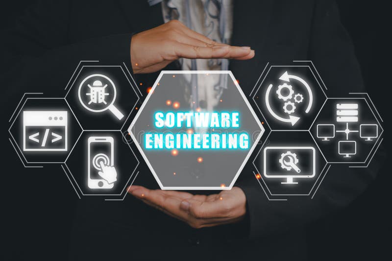 Businesswoman Hand Holding Software Engineering Icon on Virtual Screen ...