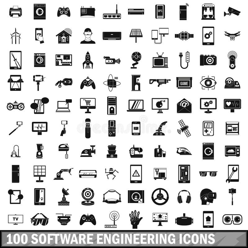 100 Software Engineering Icons Set, Simple Style Stock Vector ...