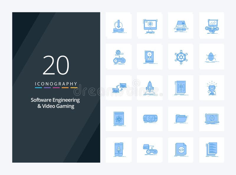 20 Software Engineering and Video Gaming Blue Color Icon for Presentation Stock Vector ...