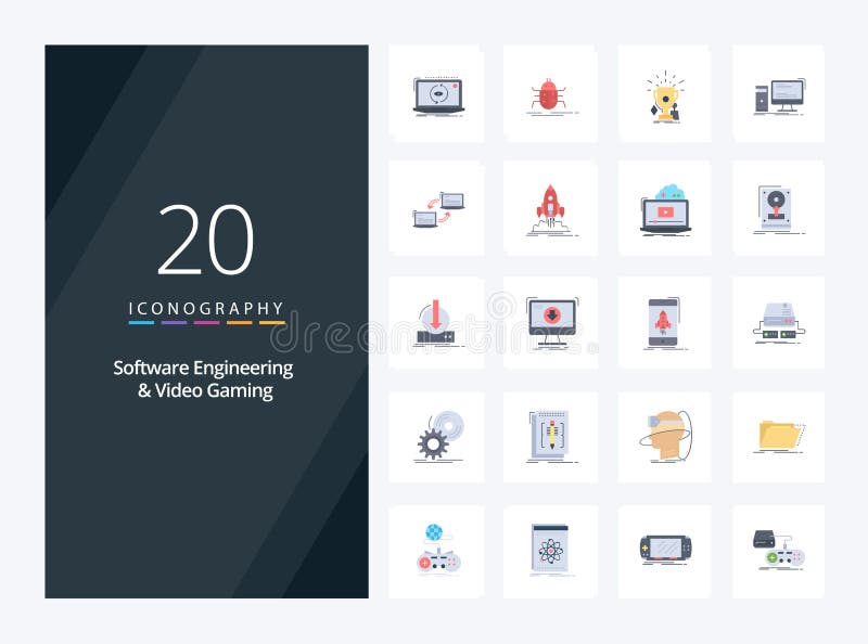 20 Software Engineering and Video Gaming Flat Color Icon for ...