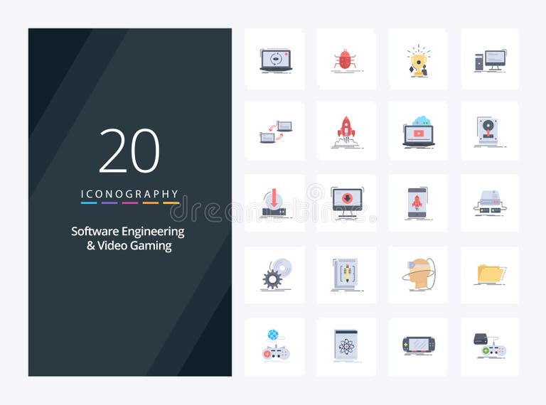 20 Software Engineering and Video Gaming Flat Color Icon for ...