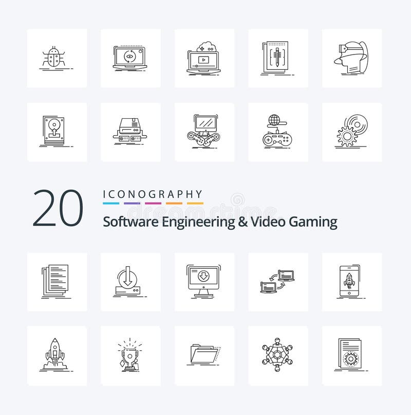 20 Software Engineering and Video Gaming Line Icon Pack Like Start Game ...