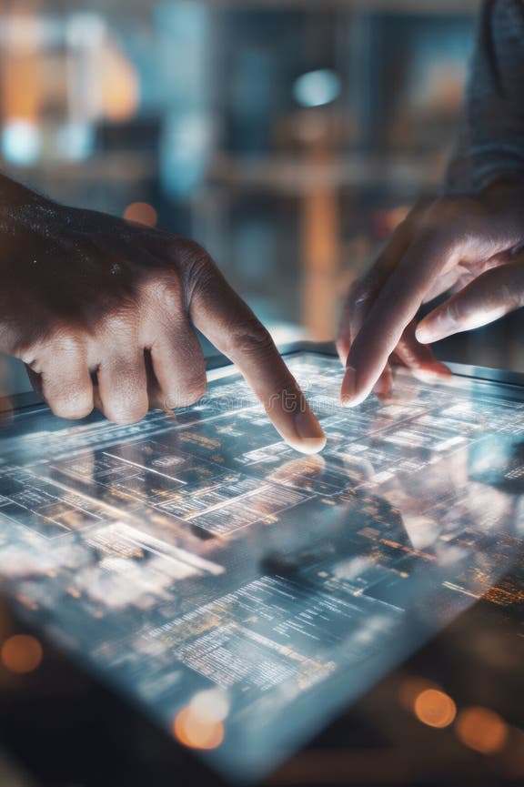 Software Engineers Analyzing Code on Futuristic Transparent Touchscreen Display Stock Image ...