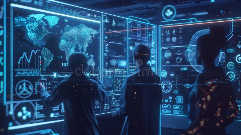 Futuristic Team Analyzing Global Data Interactive Digital Interface Stock Photos - Free ...