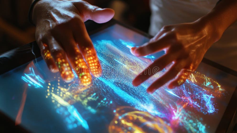 Software Engineers Developing Innovative Futuristic Interface on Interactive Touchscreen Table ...