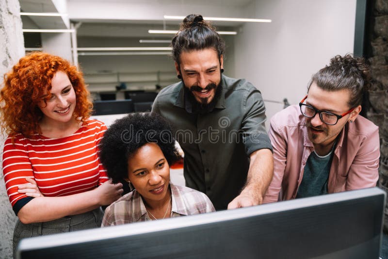 Software Engineers Working On Project And Programming In Company Stock
