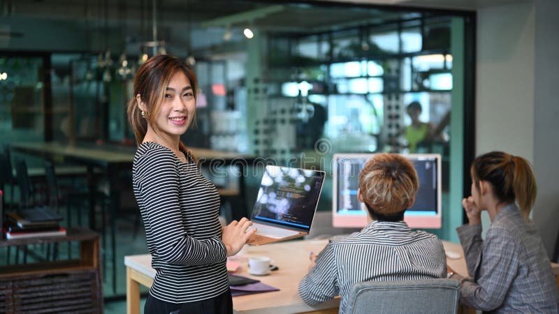 Software Engineers Team Leader Standing with Laptop and Smiling To ...