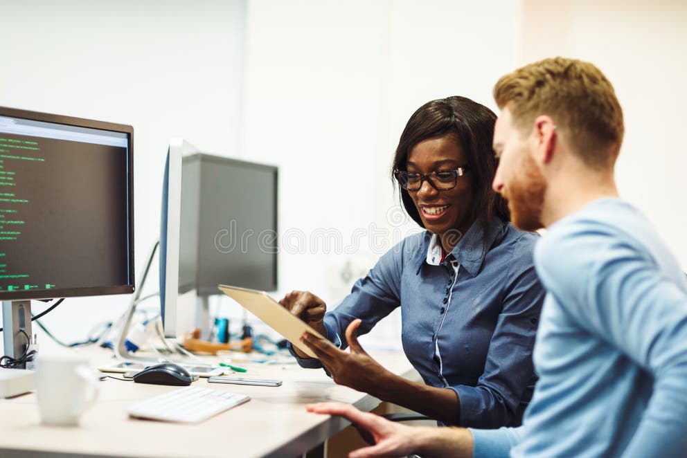 Software Engineers Working on Project and Programming in Company Stock Photo - Image of data ...
