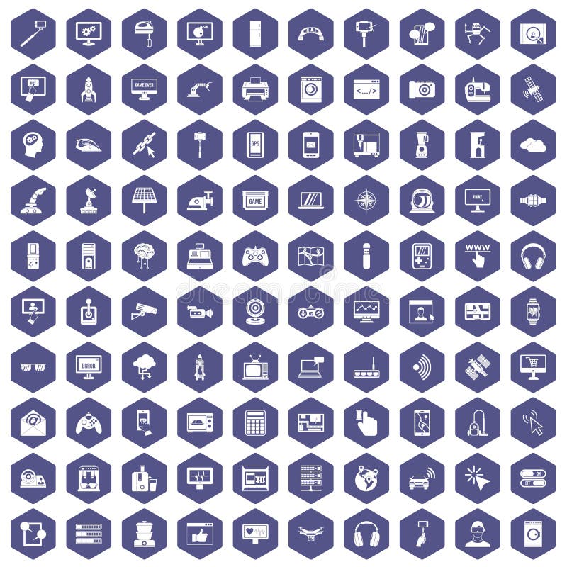 100 Software Icons Hexagon Purple Stock Vector - Illustration of cursor ...