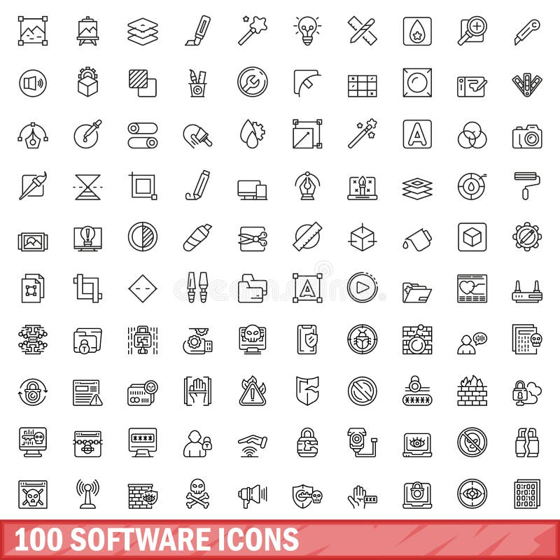 100 Software Icons Set, Outline Style Stock Vector - Illustration of ...