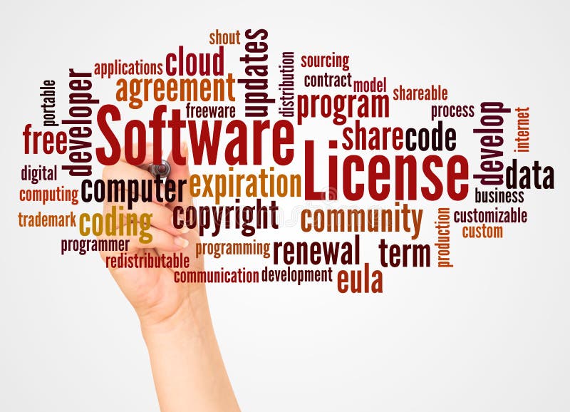 Software License Word Cloud and Hand with Marker Concept Stock ...