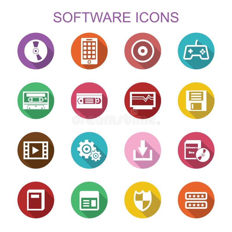 Software long shadow icons stock vector. Illustration of graphic - 49111079
