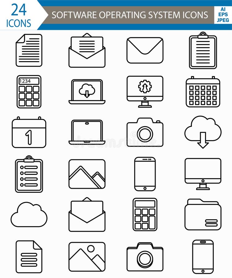 Software Operating System Outline Style Icons Style Illustrator Set ... Software Operating System Outline Style Icons Style Illustrator Set ...