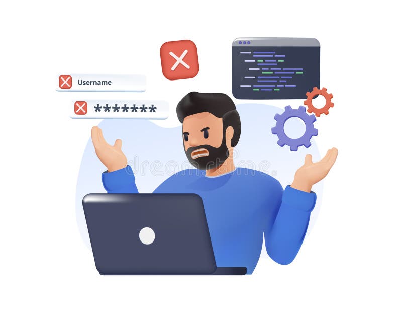 Software Problems Isolated 3d Realistic Cartoon Vector Illustrations