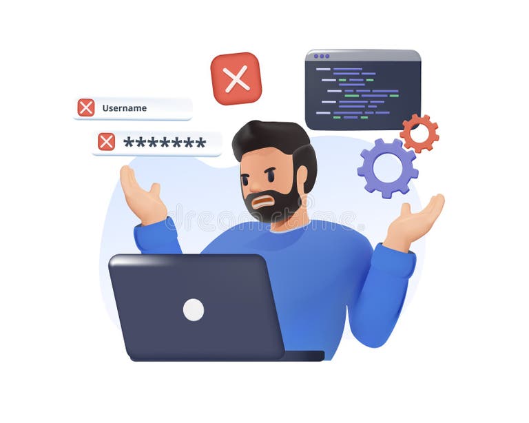 Software Problems Isolated 3D Realistic Cartoon Vector Illustrations ...