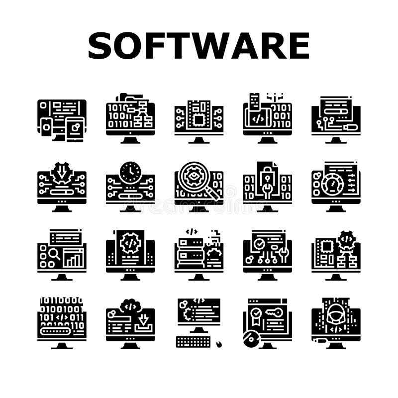 Software Program Development Icons Set Vector Stock Vector - Illustration of source, utility ...