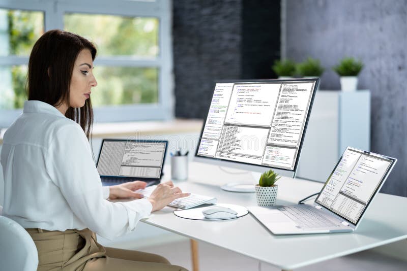 Software Programmer Or Coder Woman Stock Image Image Of Coder Desk