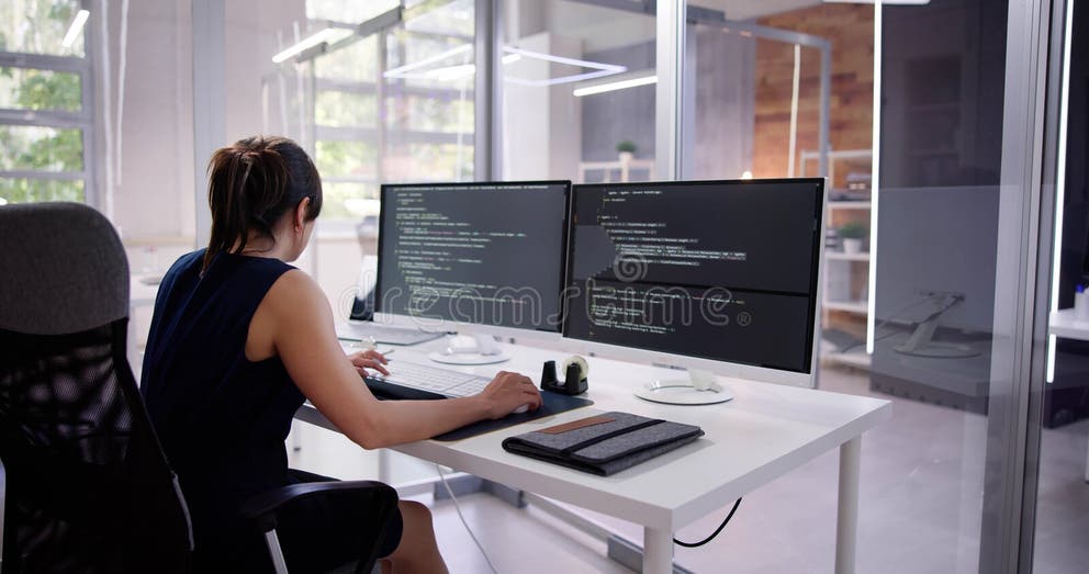 Software Programmer or Coder Woman Stock Photo - Image of back ...