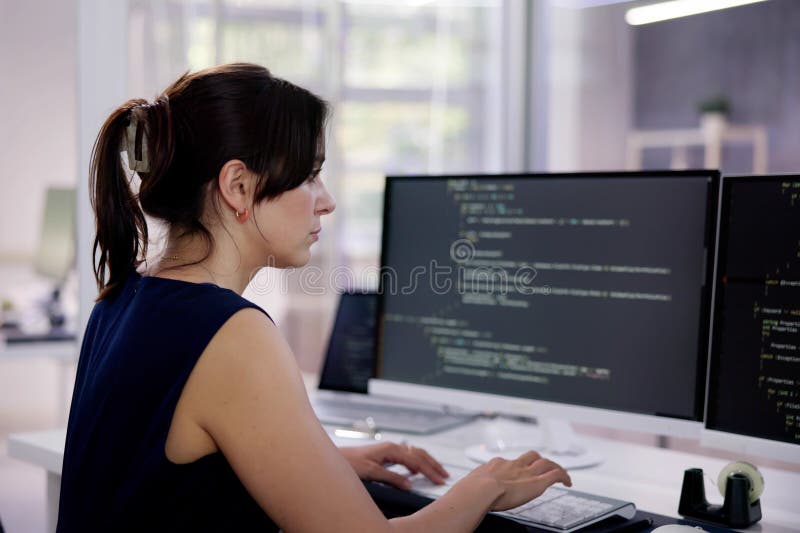 Software Programmer Or Coder Woman Stock Image Image Of Monitor Programmer 292713031