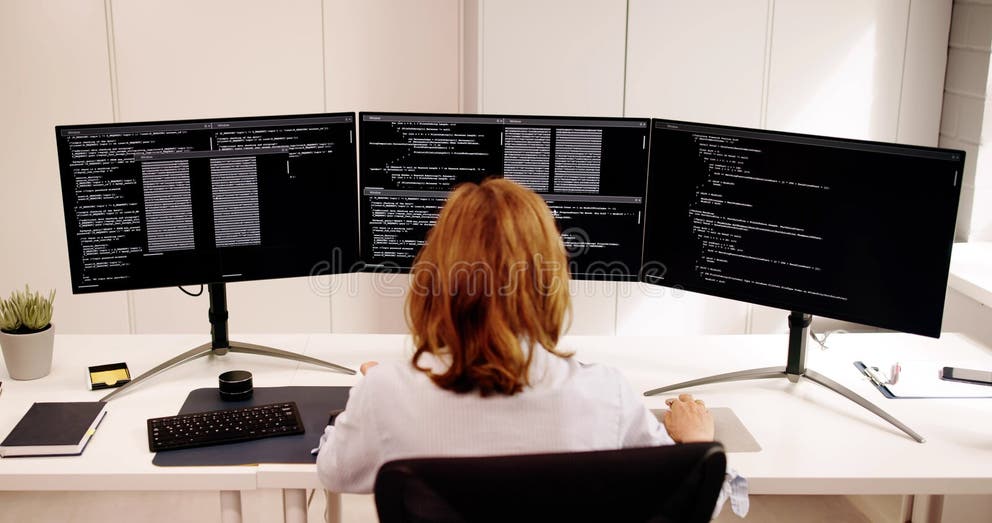 Software Programmer or Coder Woman Stock Image - Image of female, desk: 317749803