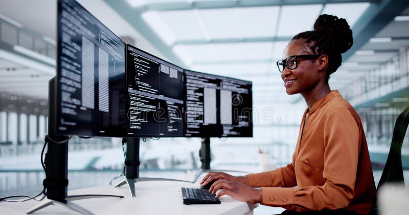 Software Programmer Or Coder Woman Using Computer Stock Image Image