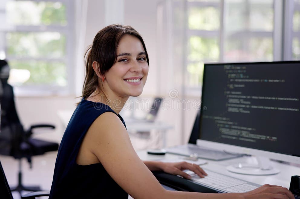 Software Programmer or Coder Woman Stock Photo - Image of desktop, software: 290396766