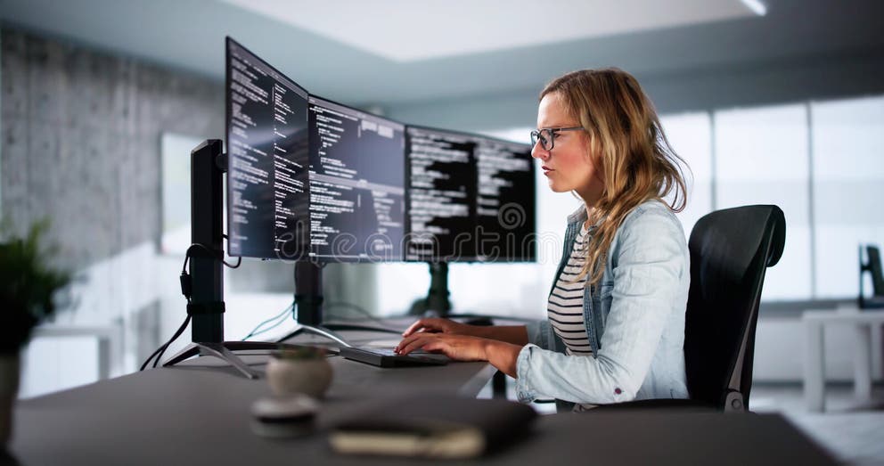 Software Programmer or Coder Woman Stock Photo - Image of overemployed, monitor: 347618256