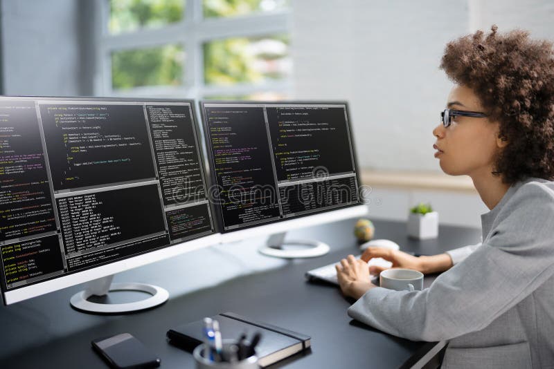Software Programmer or Coder Woman Stock Photo - Image of girl, african ... Software Programmer or Coder Woman Stock Photo - Image of girl, african ...