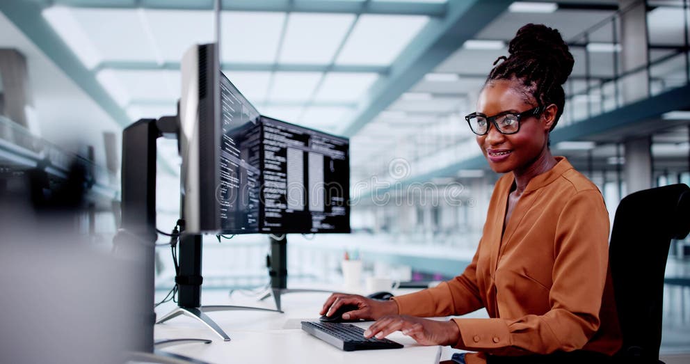 Software Programmer or Coder Woman Using Computer Stock Image - Image of productivity, girl ...