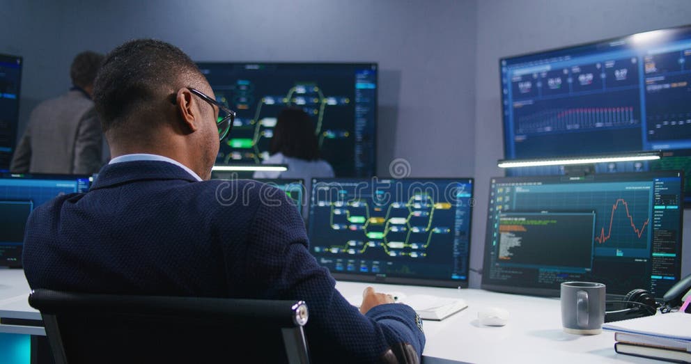 Team of it Technical Specialists Work in Monitoring Office Stock Image ...