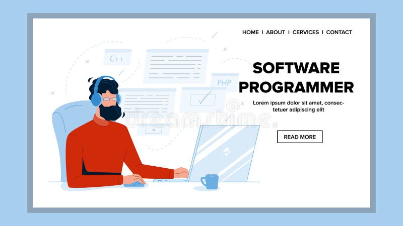 Software Programmer Typing Code Or Debugging Sitting At The Desk 9947