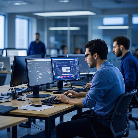 Programmers Cooperating Brainstorming at Information Technology Company Stock Illustration ...