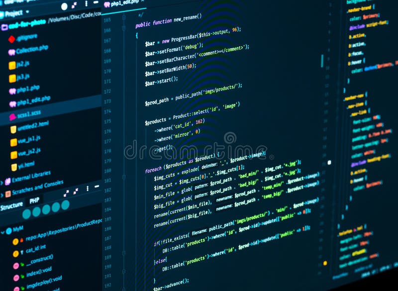 Software Source Code Programming Code Splitting Of Css And Php Code On Computer Screen