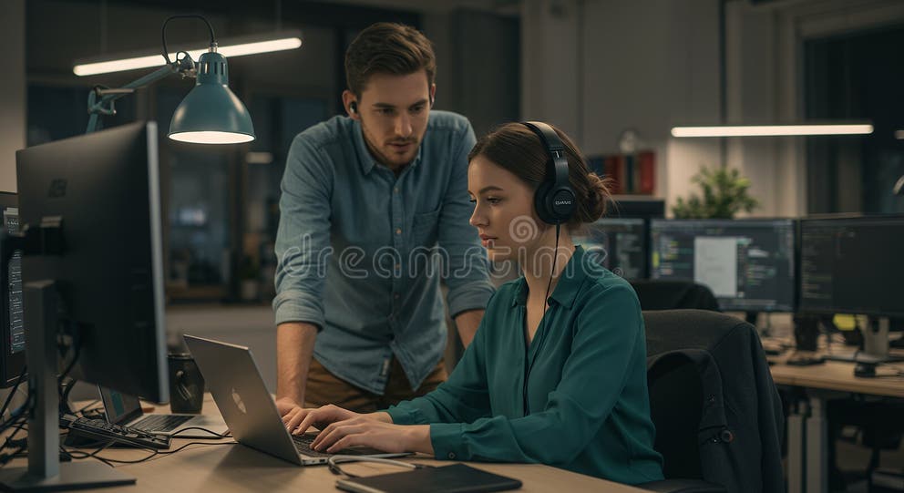 Software Teamwork: Developers Collaborating on Code, Office Environment, Problem Solving ...