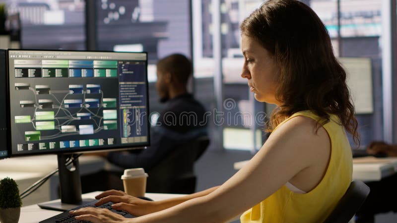 Software Technician Developing And Maintaining Databases At Work Stock Image Image Of Script