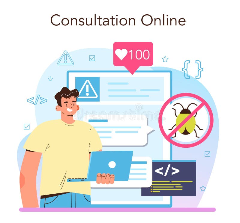 Software Tester Online Service Or Platform Application Or Website Stock Vector Illustration