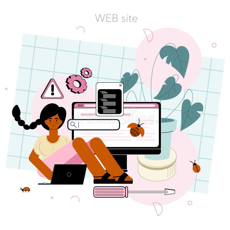 Software Tester Online Service Or Platform Application Or Website Code Stock Vector