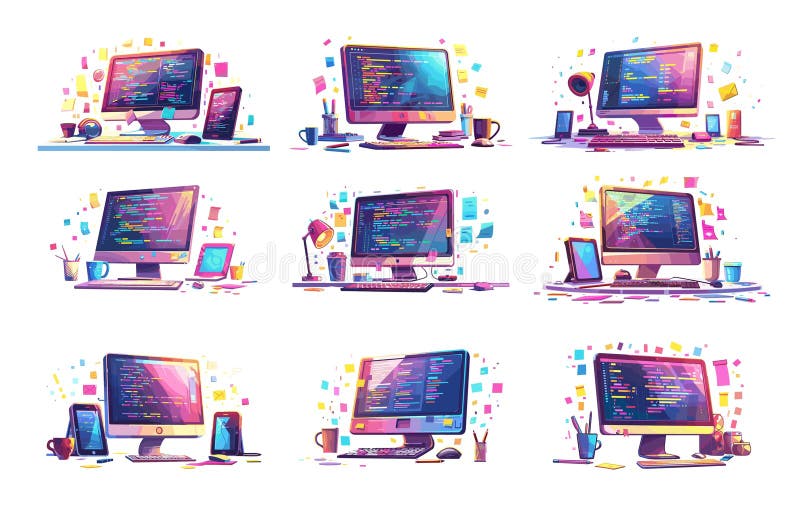 Software Testing Cartoon Vector Concepts. Screen Tablet Monitor Plant ...